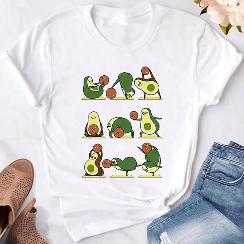 Avocado Yoga Print T Shirt Fans Summer Casual Short Sleeve Tee Cute ...