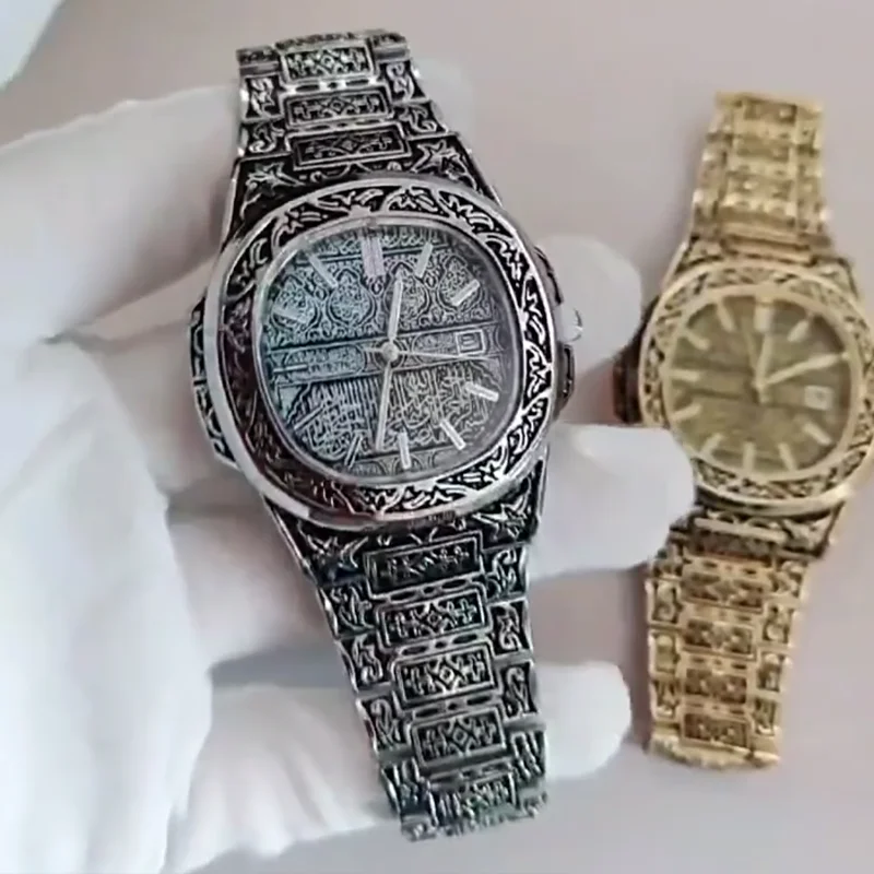 Fashion Luxury Brand Vintage Men Quartz Watches Flower Pattern Carving ...