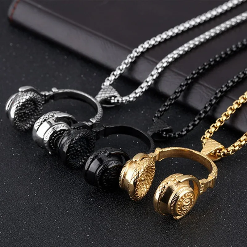 Free Fan DJ Music Headphone Pendant Necklace Long Chain Men Women Hip ...
