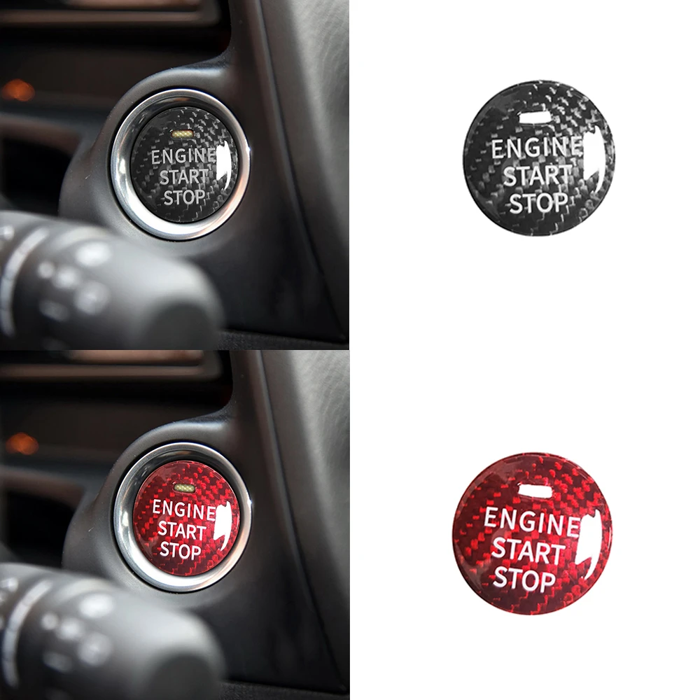 Carbon-Fiber-Styling-Sticker-Car-Start-Stop-Engine-Switch-Button-Cover ...