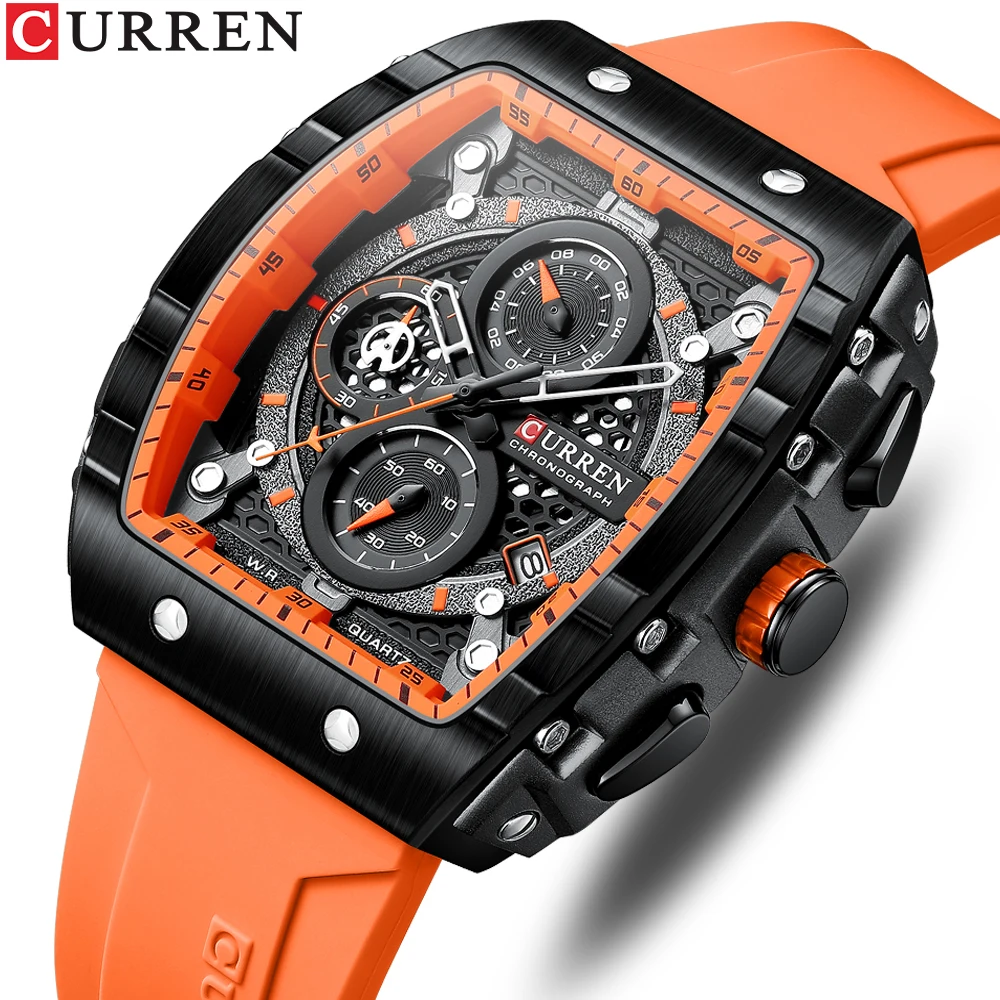 CURREN-Chronograph-Quartz-Watch-for-Men-Tonneau-Dial-Military-Sport ...