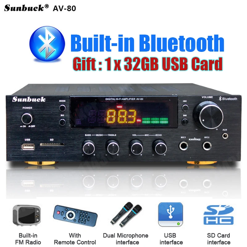 Sunbuck AV-80/298BT 2000W Bluetooth Stereo Amplifiers High-Power ...