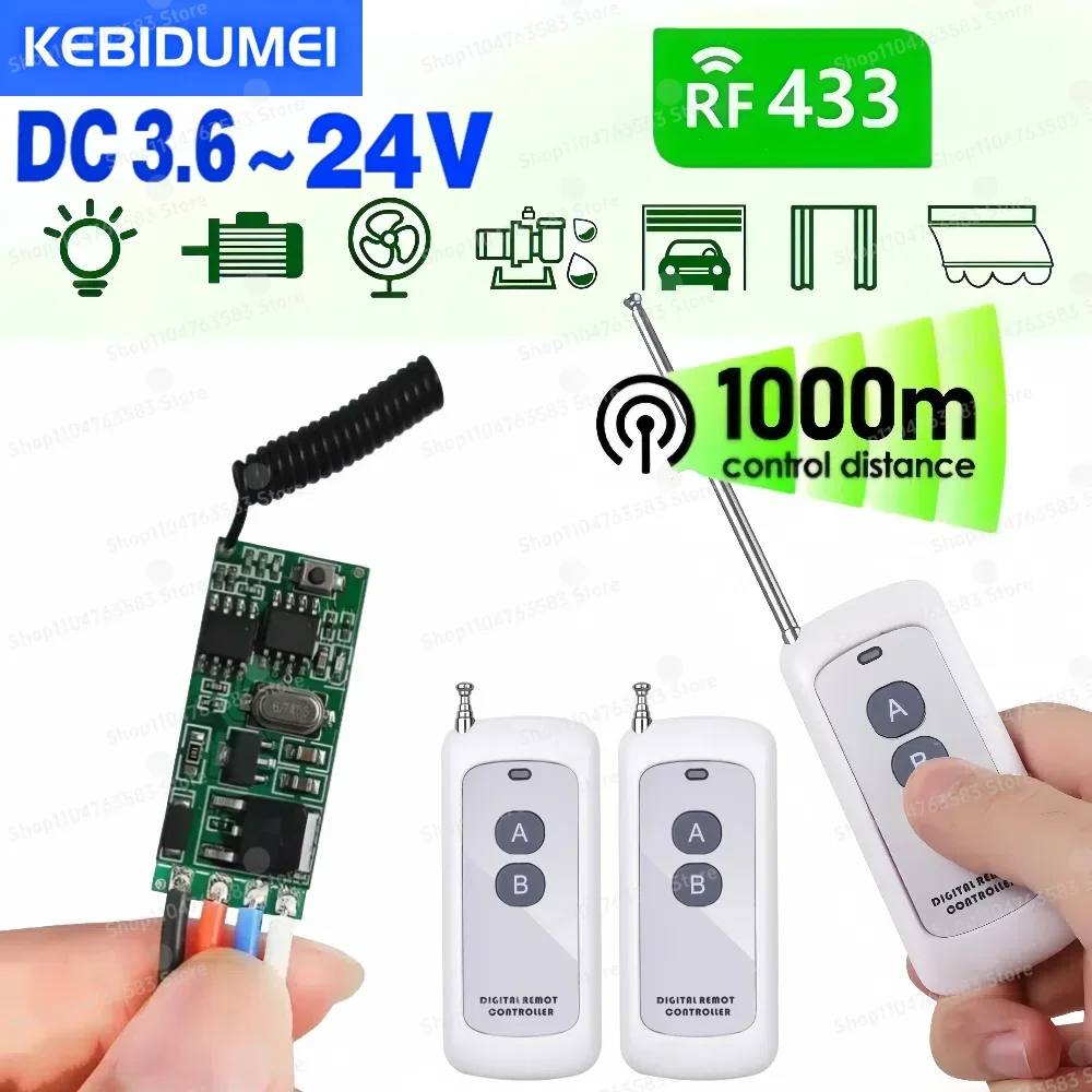 DC 6V 12V 18V 24V Motor Remote Control Switch RF 433MHz Mini Relay ...