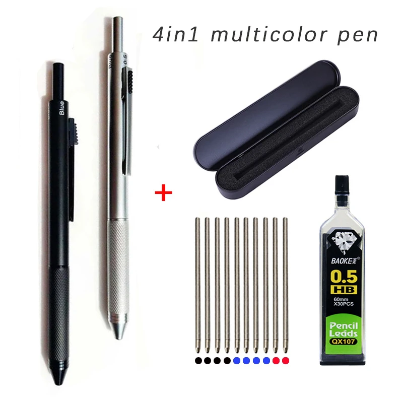 4 In 1 Multicolor Metal Pen with 3 Colors Ball Pen Refills and ...