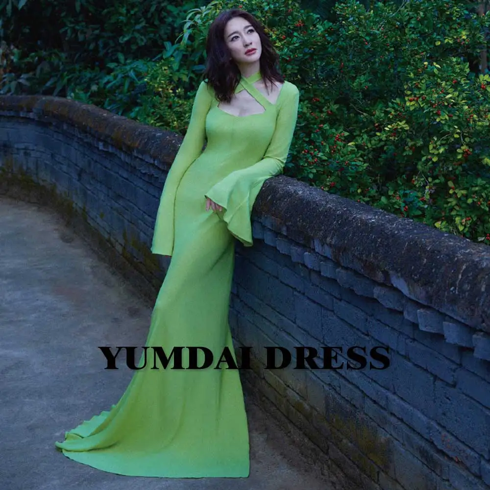 YUMDI-Candy-Green-Satin-Evening-Star-With-One-Sexy-Strapless-Trailing ...