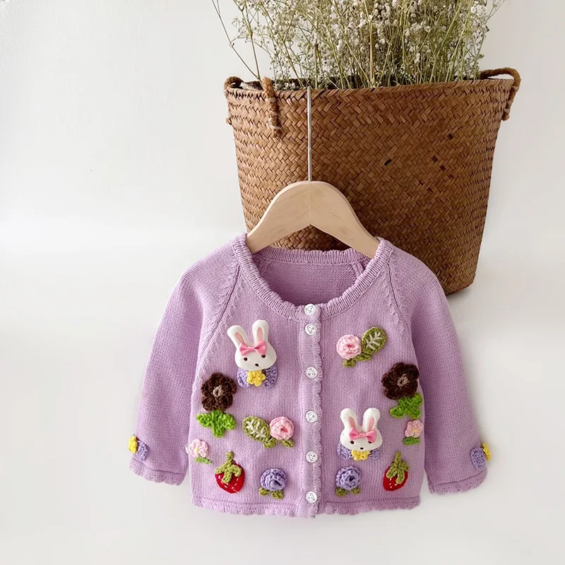 Spring Baby Girls Knitted Cardigan Sweater Coat Infant Long Sleeve ...
