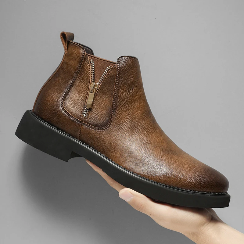 2024-New-Fashion-Trendy-Short-Boots-for-Men-High-Top-Versatile-Leather ...