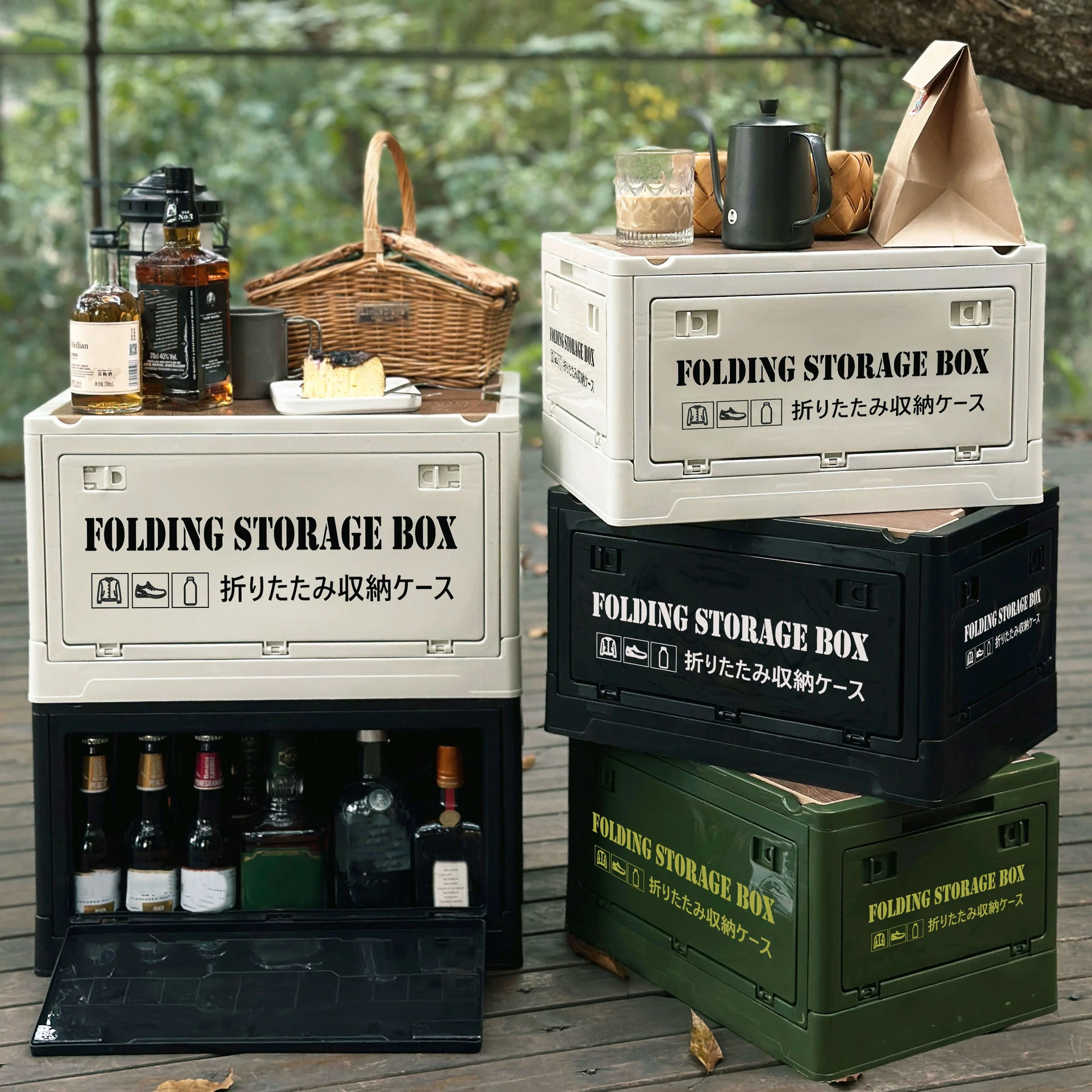 Outdoor-Camping-Storage-Box-Organizer-Wooden-Lid-Picnic-Food-Container ...