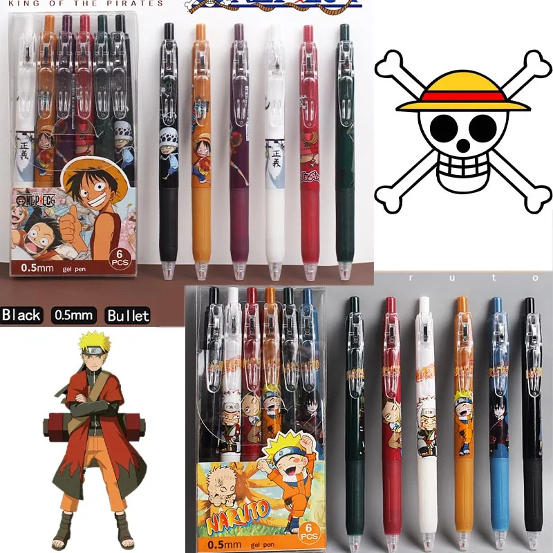 6Pcs Anime Naruto One Piece Press Gel Pen Uzumaki Naruto Chopper Monkey ...