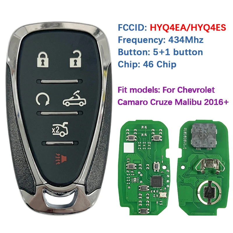 CN014126 Aftermarket 6 Button Smart Remote Control Fob 46 Chip 433Mhz ...