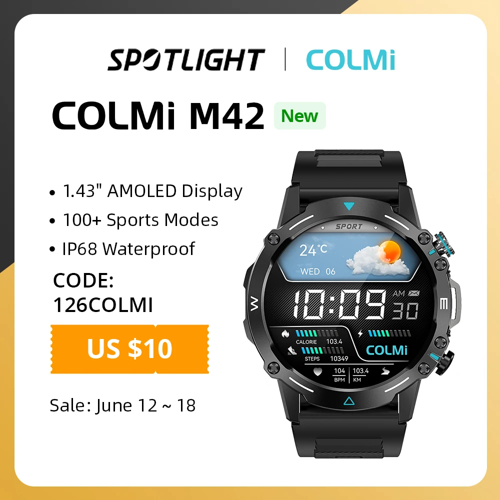 COLMI M42 스마트 워치, 1.43 인치 AMOLED 디스플레이, 100 스포츠 모드, 음성 통화 스마트 워치, 남녀공용 ...