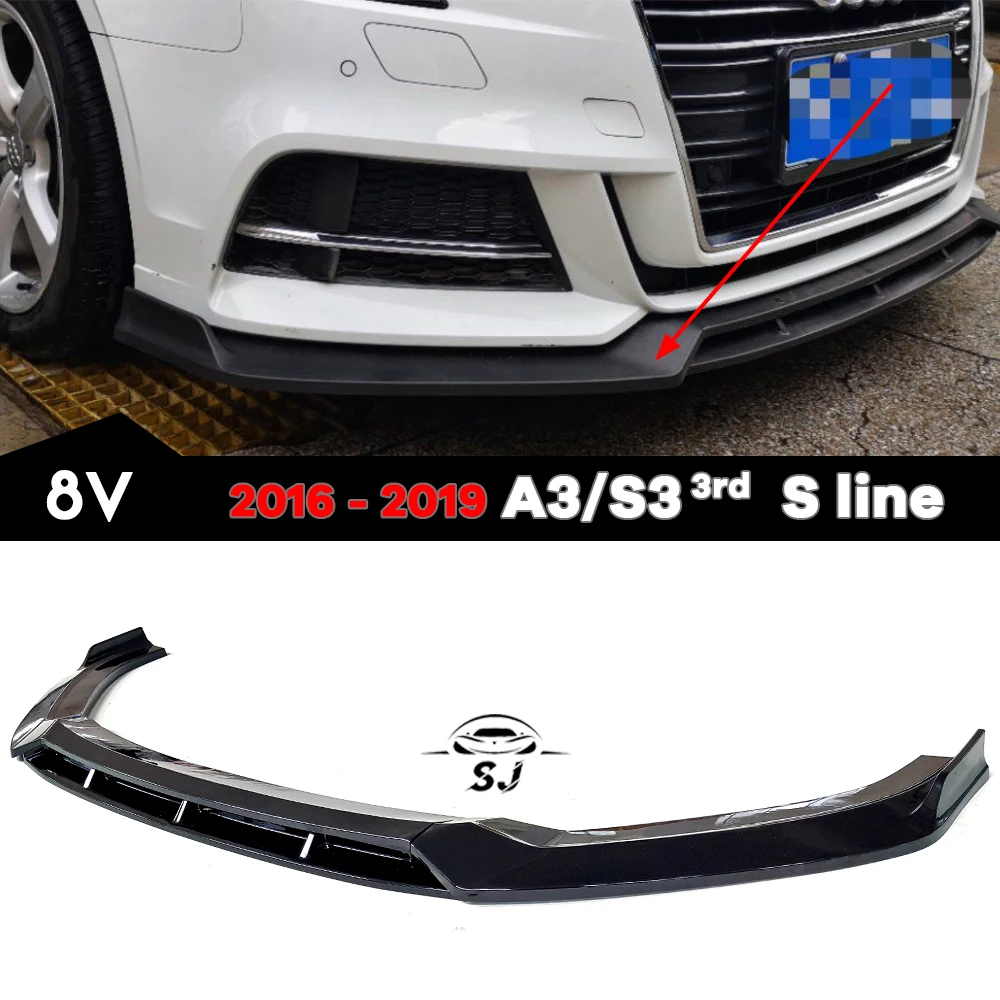 Carbon-Fiber-Printing-Gloss-Black-Front-Bumper-Lip-Spoiler-3PCS-for ...