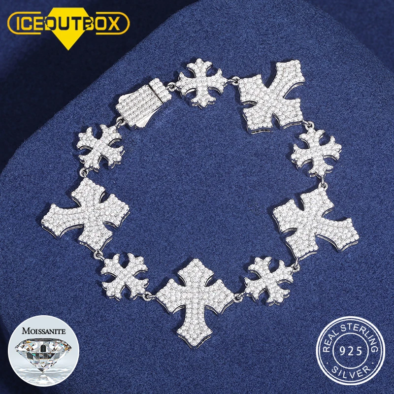 New-Moissanite-Maltese-Cross-Chain-Bracelet-For-Women-Men-Iced-Out ...