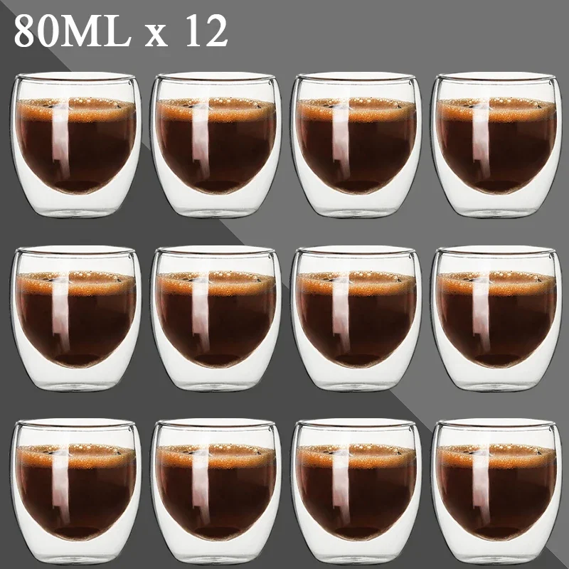 80ML Double Wall Glass Cup 2/12PCS Transparent Handmade Heat Resistant ...