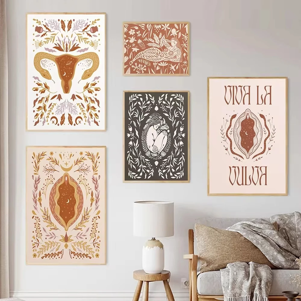 Boho Feminist Art Reproductive Body Uterus Poster Print Floral Goddess ...