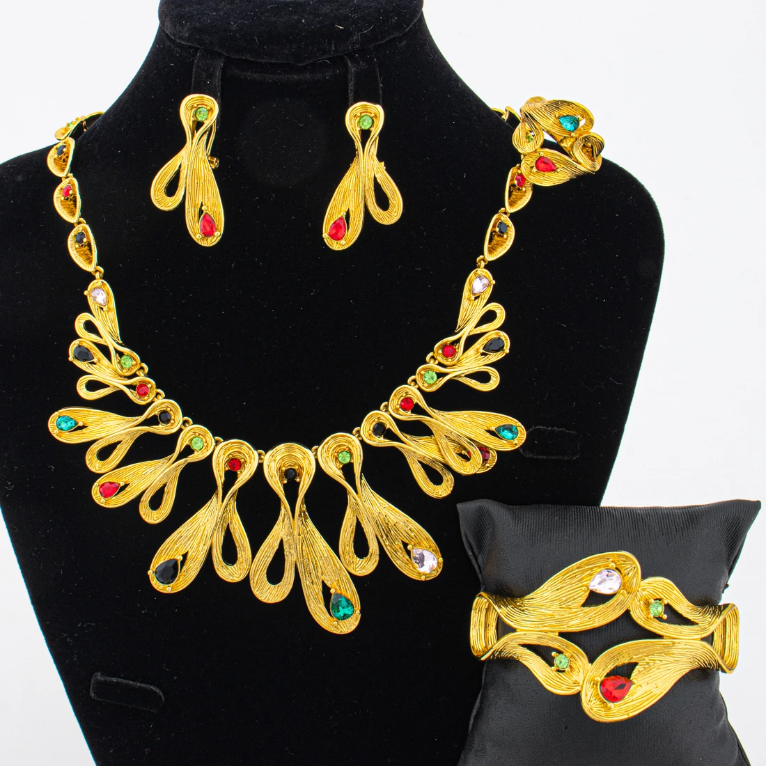Distinctive Gold Color Jewellery Set For Women Colored Gemstones ...