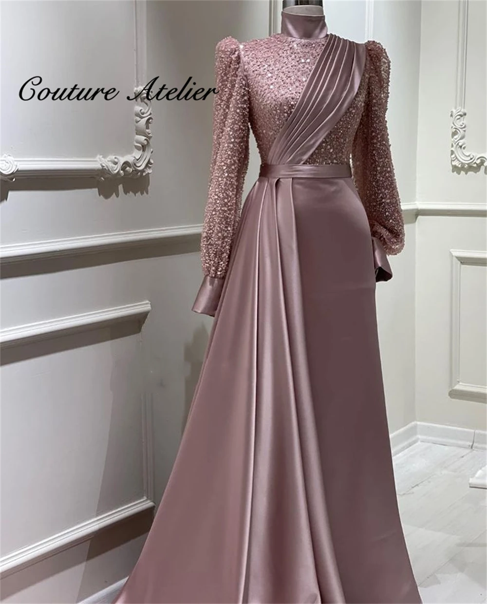 Beaded Muslim Evening Dresses Long Sleeve Elegant Party Dress Turkey ...