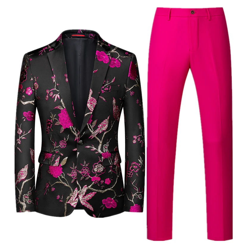 Men's Rose Red Suit Two-Piece, Wedding Party Slim-Fit Jacket with ...