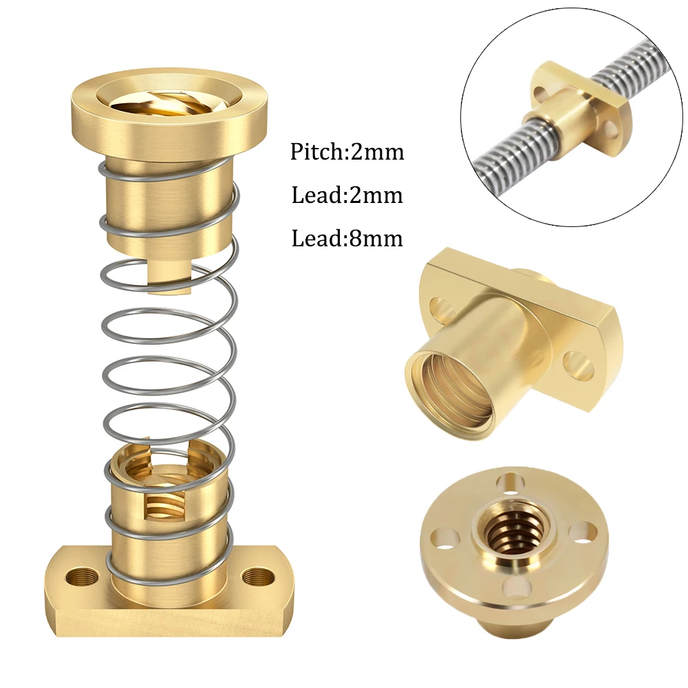 Ramps T8 Lead Screw Brass Nut Pitch 2mm Lead 8mm T8 Anti Backlash ...