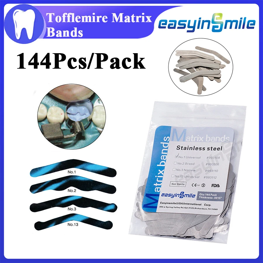 144Pcs/Pack EASYINSMILE Dental Tofflemire Stainless Steel Matrix Bands ...