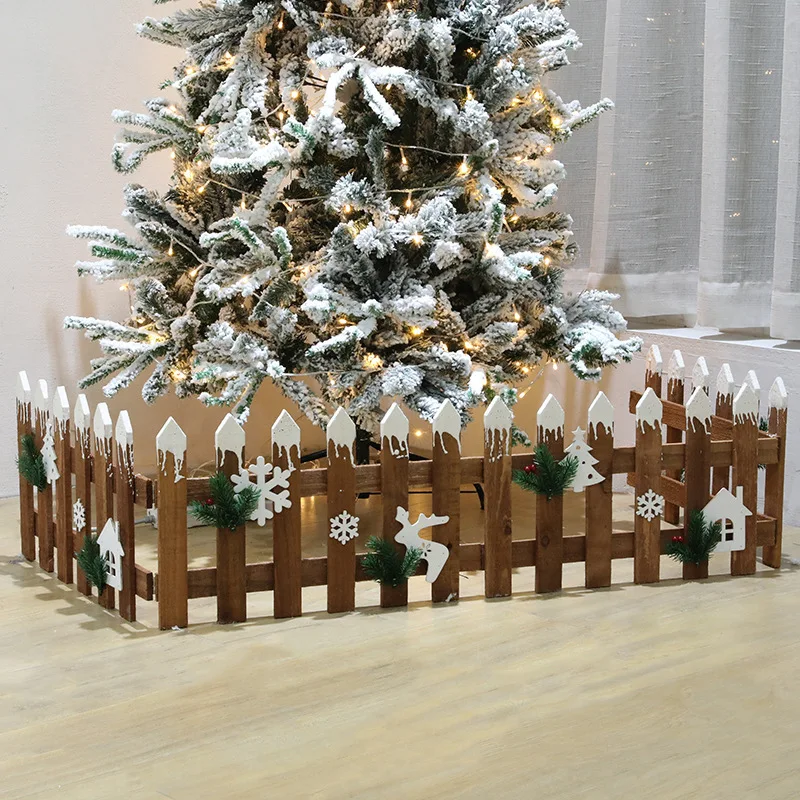 100x30cm Christmas Tree Fence Thick Wooden Picket Fence for Christmas ...