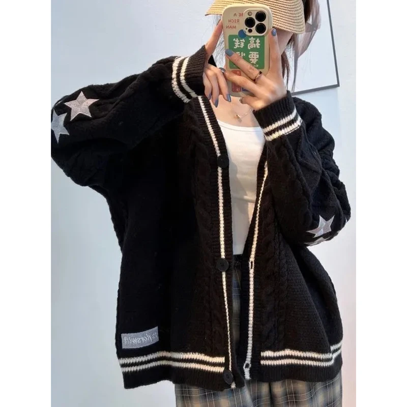 Beautiful-College-Style-Cardigan-Autumn-Winter-New-Vintage-Star-Print ...