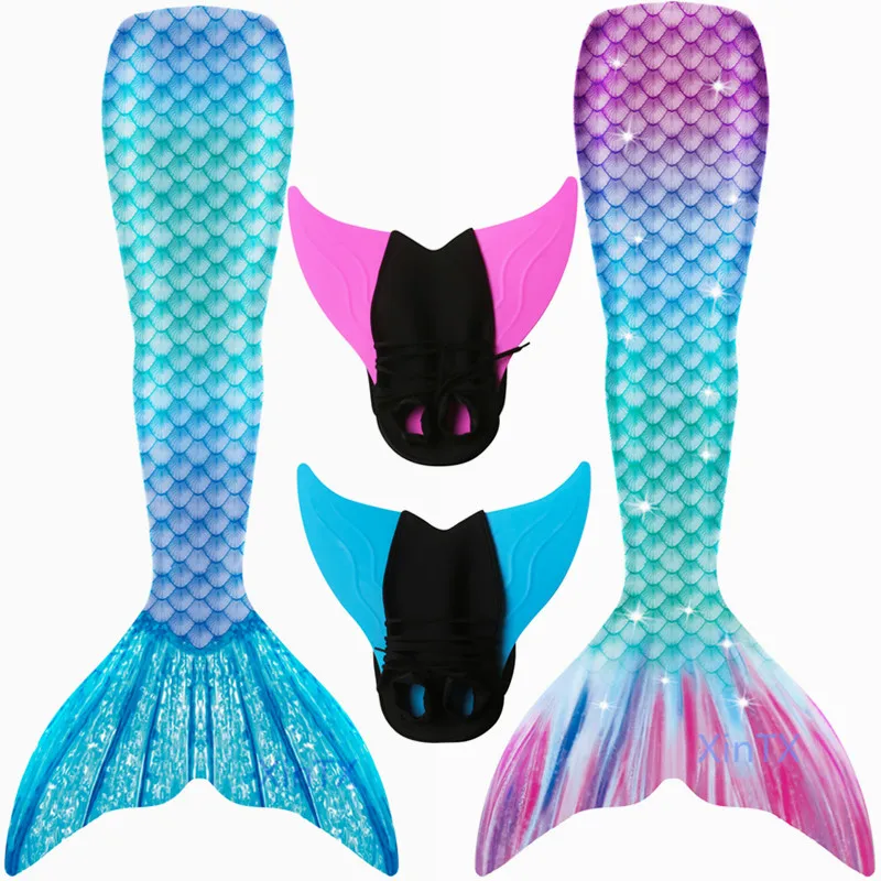 Hot 2022 Little Mermaid Tails With Pink Black Monofin Swimwear For Kids ...