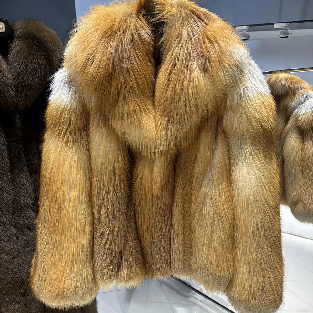 YOLOAgain Real Fox Fur Jacket Women Turn-down Collar 2025 Winter ...