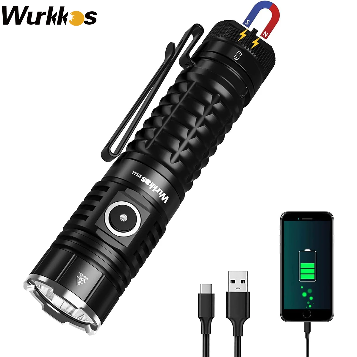 Wurkkos TS22 Rechargeable 21700 LED Flashlight XHP70.2 Powerful Max ...