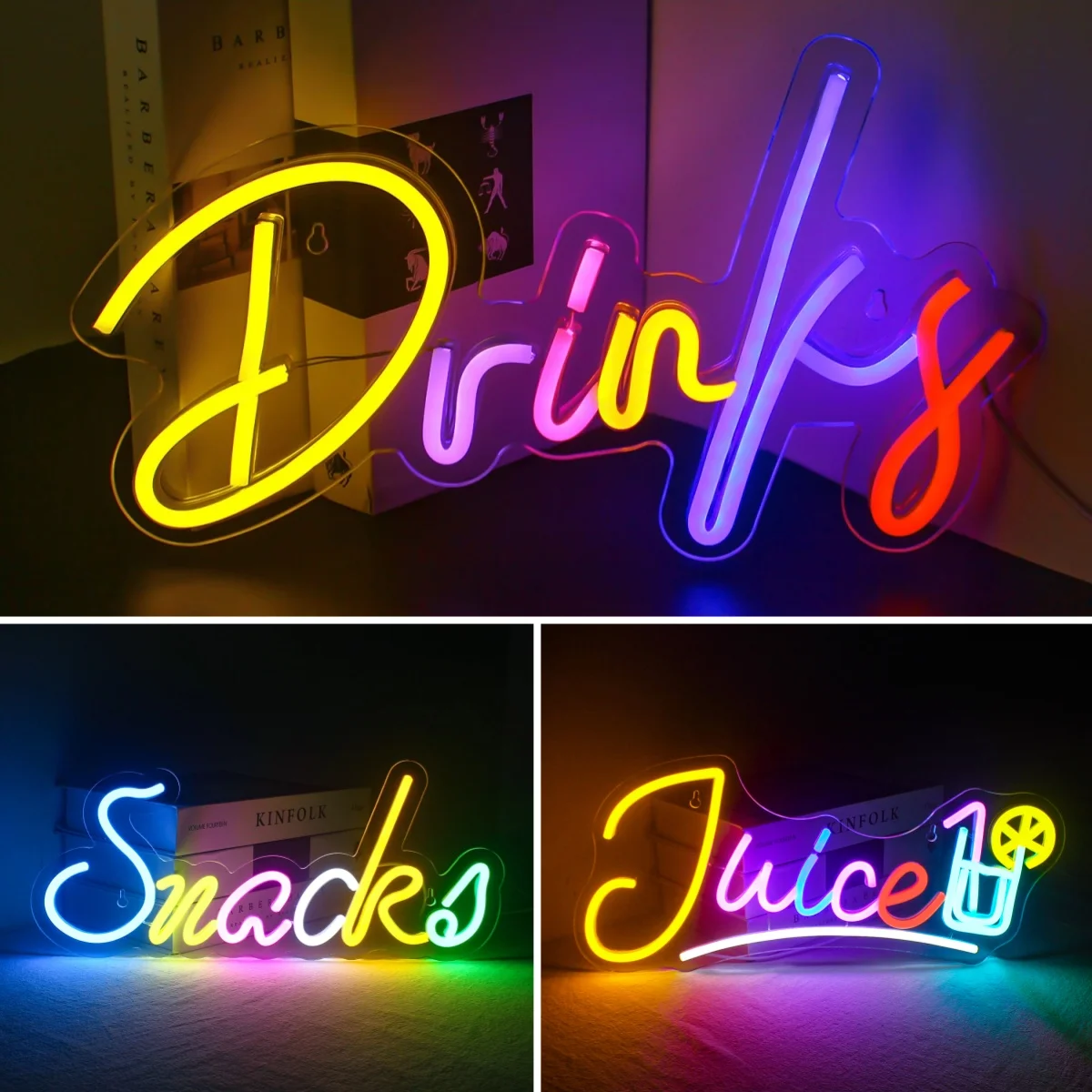 Drinks-Snacks-Neon-Led-Sign-Colorful-Letter-Lights-Room-Decoration-For ...