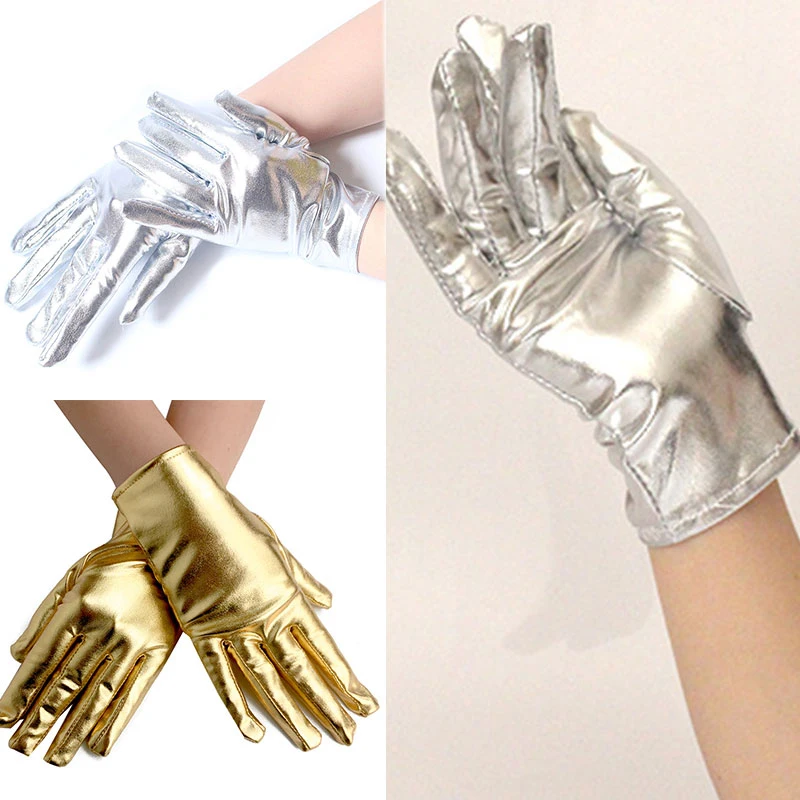 Gold-Silver-Fake-Leather-Metallic-Gloves-Sexy-Etiquette-Short-Gloves ...