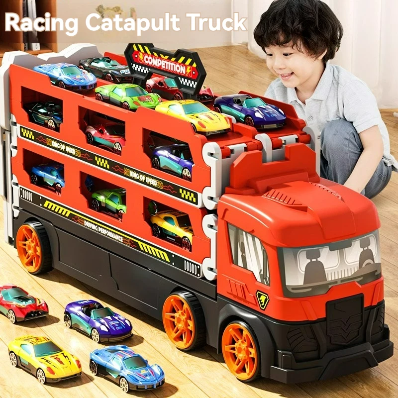 Large Car Transporter Truck Ejection Folding Track Racing Vehicle Kids ...