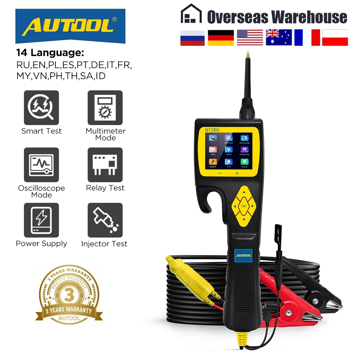 Autool Bt280 자동차 전기 회로 테스터 연료 인젝터 테스터 전원 프로브 자동 스캐너 전기 시스템 테스터 Pk Pb100배터리 충전 장치 Aliexpress