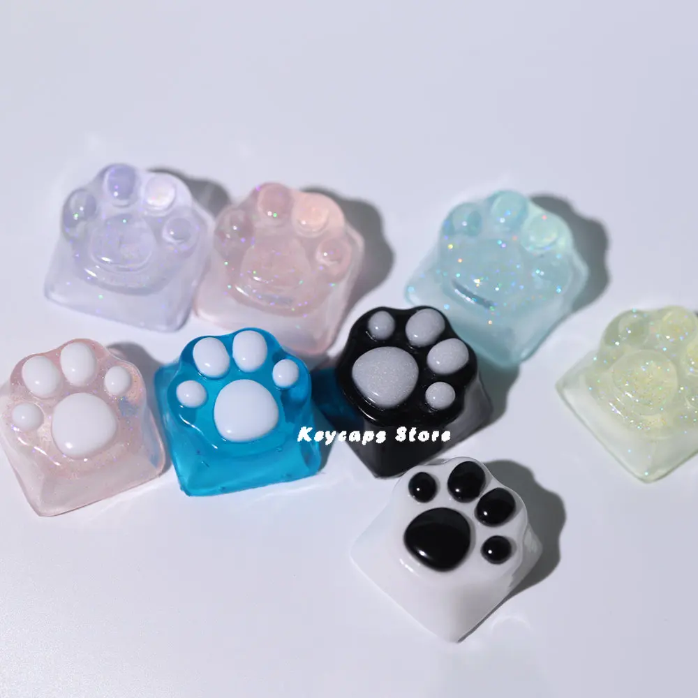4Pcs/Set Translucent Anime Cartoon Cat Paw Keycap Transparent Cross ...