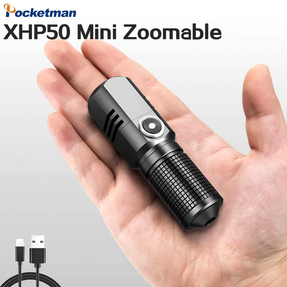 Powerful XHP50 Mini LED Flashlight USB C Rechargeable Aluminum Alloy ...