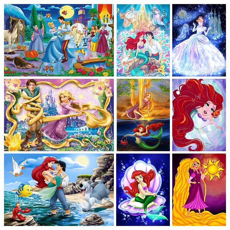 Oil Painting By Number Disney Mermaid Cartoon Rapunzel DIY Hand Painted ...
