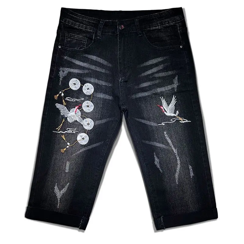 Cropped-Long-Jeans-Men-s-Chinese-Style-Summer-Crane-Embroidered-Pants ...