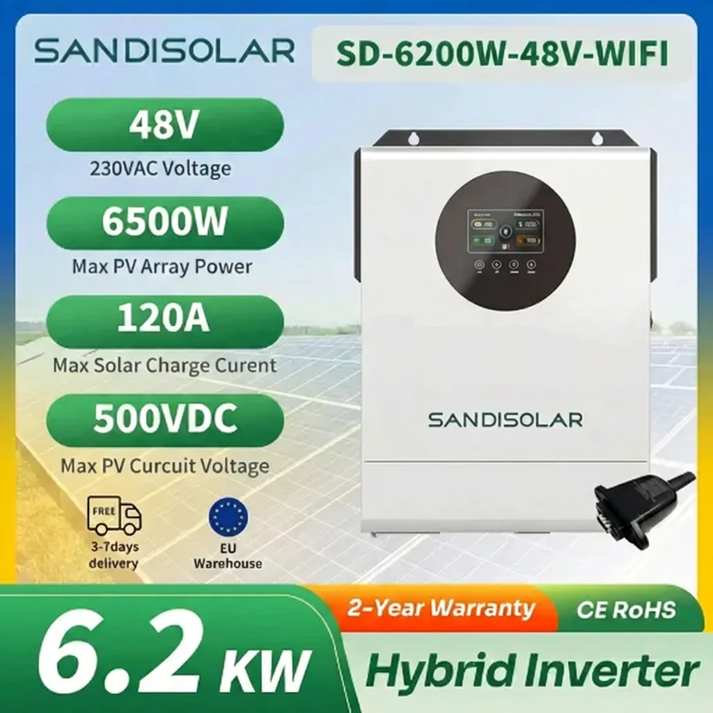 SANDISOLAR 6.2KW Solar Hybrid Inverter Off-grid Solar Inverter 48V MPPT ...