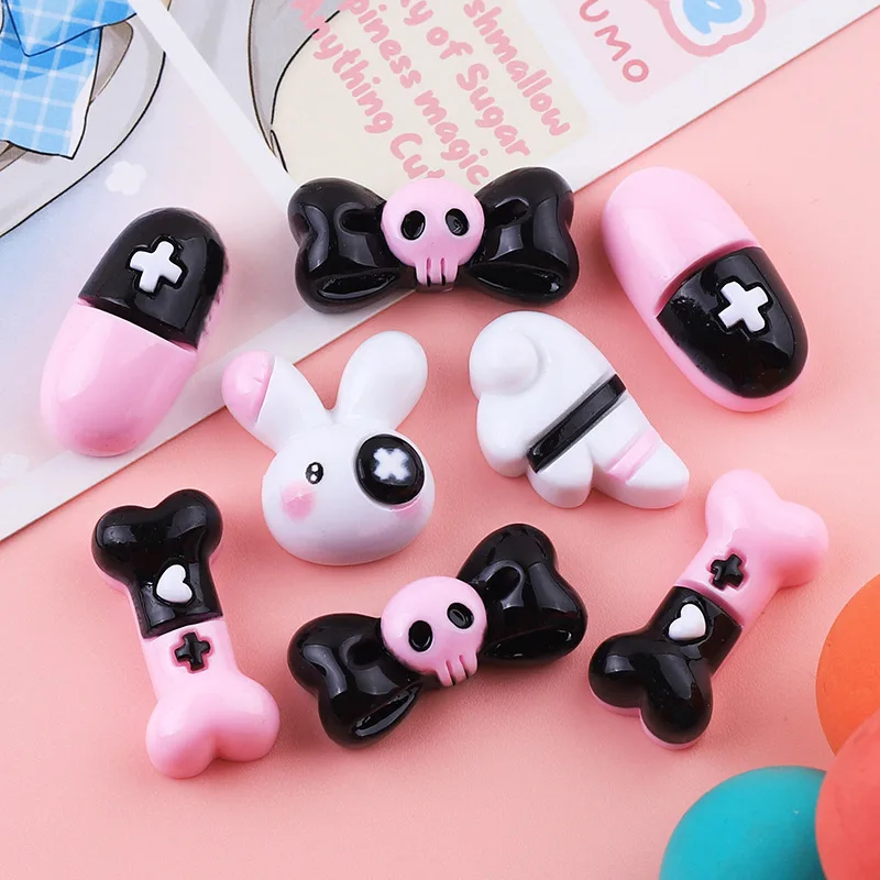 10 Pcs Cute Cartoon Rabbit, Capsule, Bone Series Resin Cabochon ...