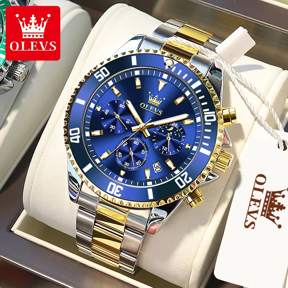 Olevs Mens Watches Chronograph Stainless Steel Waterproof Date Analog ...