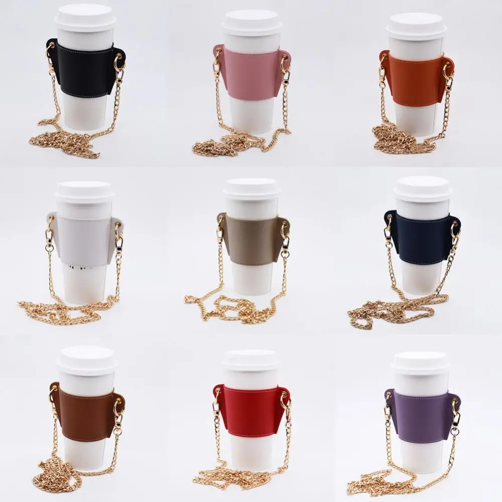 Coffee-Sleeves-Reusable-Leather-Coffee-Cup-Holder-With-Handle-Chain ...
