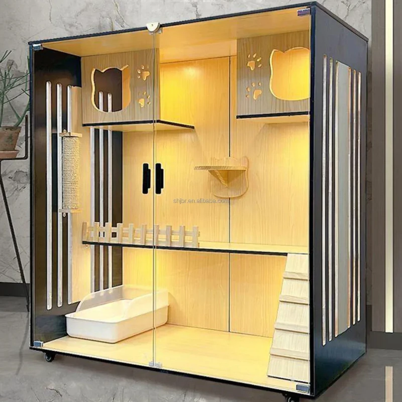 Solid-Wood-Cat-Cage-Indoor-Two-layer-Cat-Cabinet-Kitten-Nest-Kitten ...