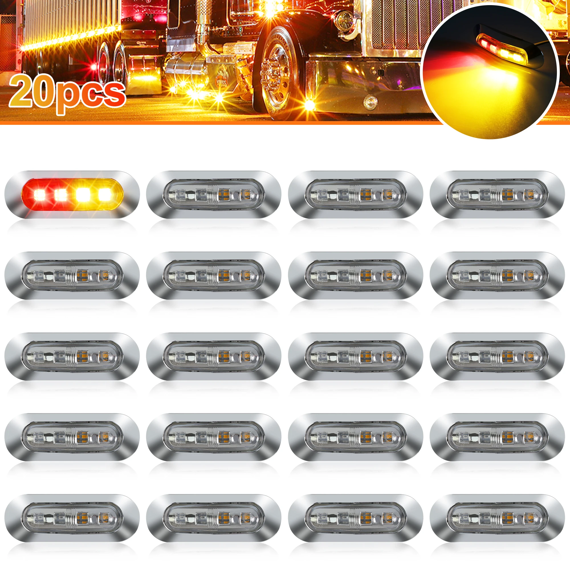10PCS-12V-24V-4-LED-Trailer-Side-Marker-Car-Lights-two-color-Auto-Truck ...