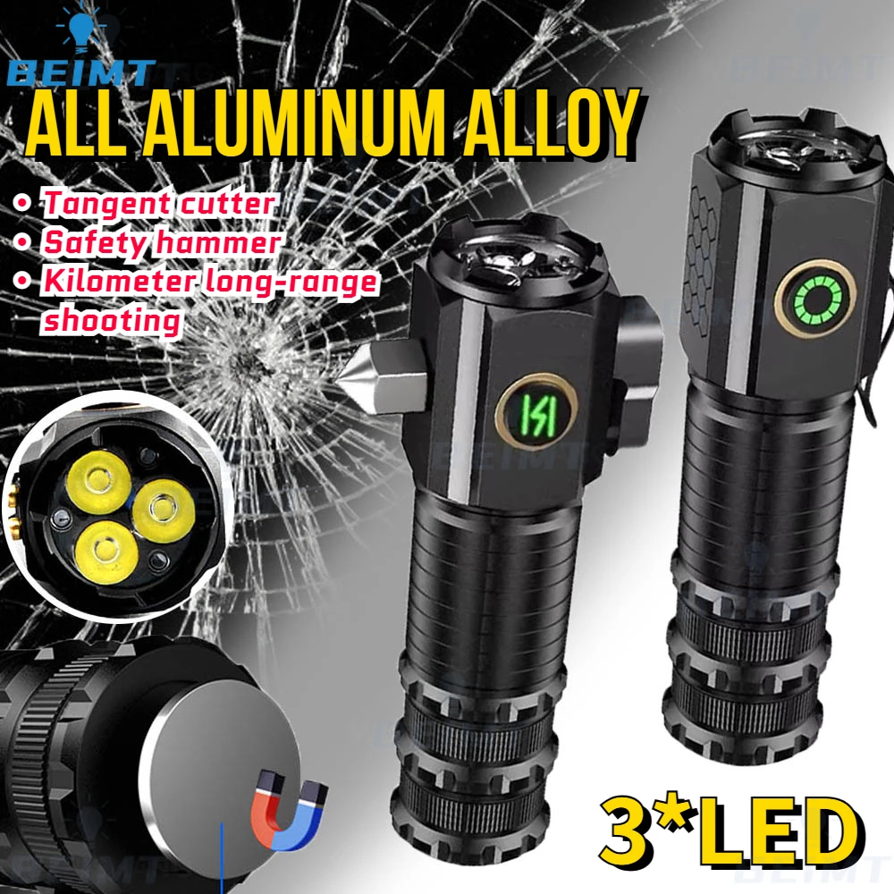 2000LM-3-LED-Flashlight-18350-Aluminium-Alloy-Safety-hammer-Torch ...