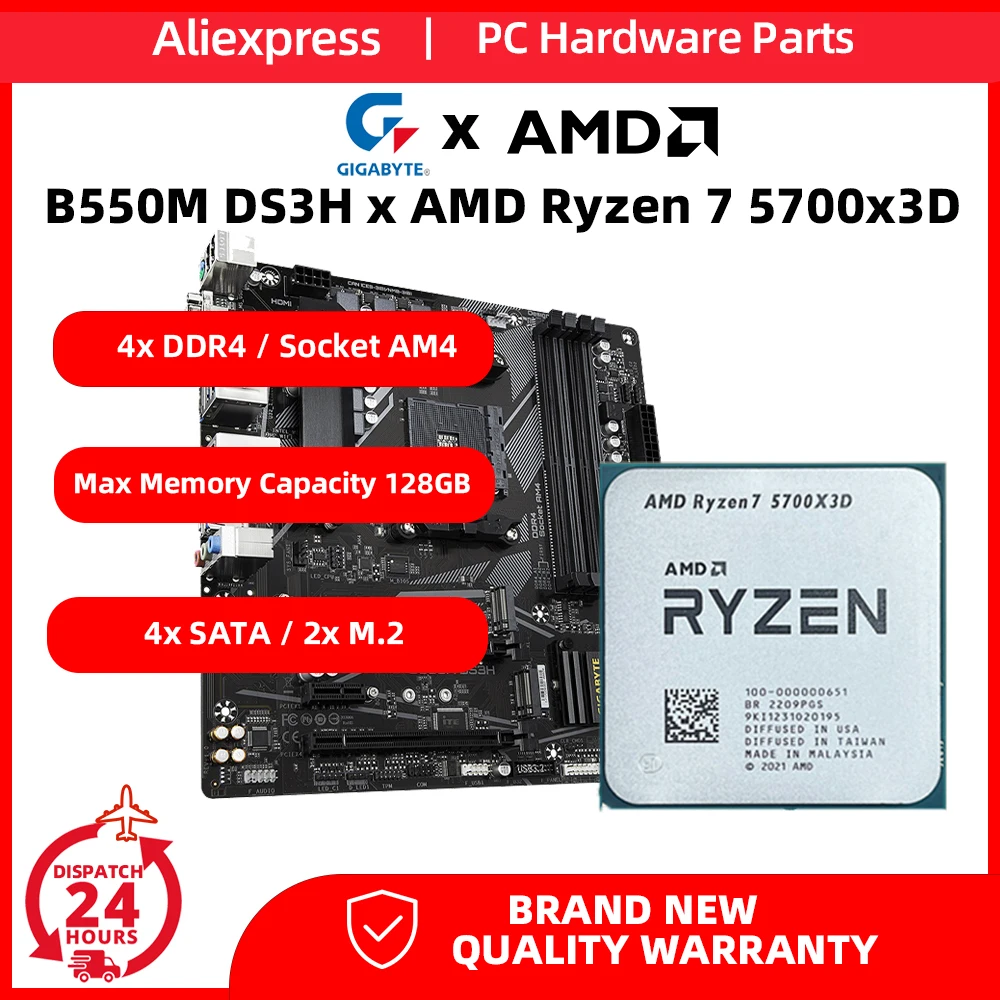 New-AMD-Ryzen-7-5700x3d-With-GIGABYTE-B550M-DS3H-Motherboard-Kit-4xDRR4 ...
