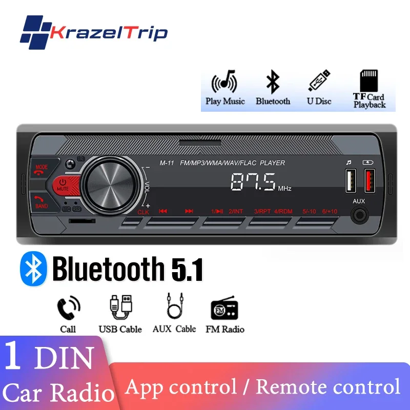 Car-Radio-Stereo-Receiver-One-1-Din-12V-Car-MP3-Player-Wireless-Carplay ...