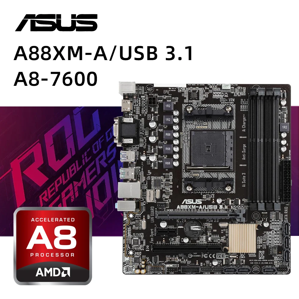 AMD-A88X-Motherboard-kit-ASUS-A88XM-A-USB3-1-AMD-A8-7600-cpu-Socket-FM2 ...