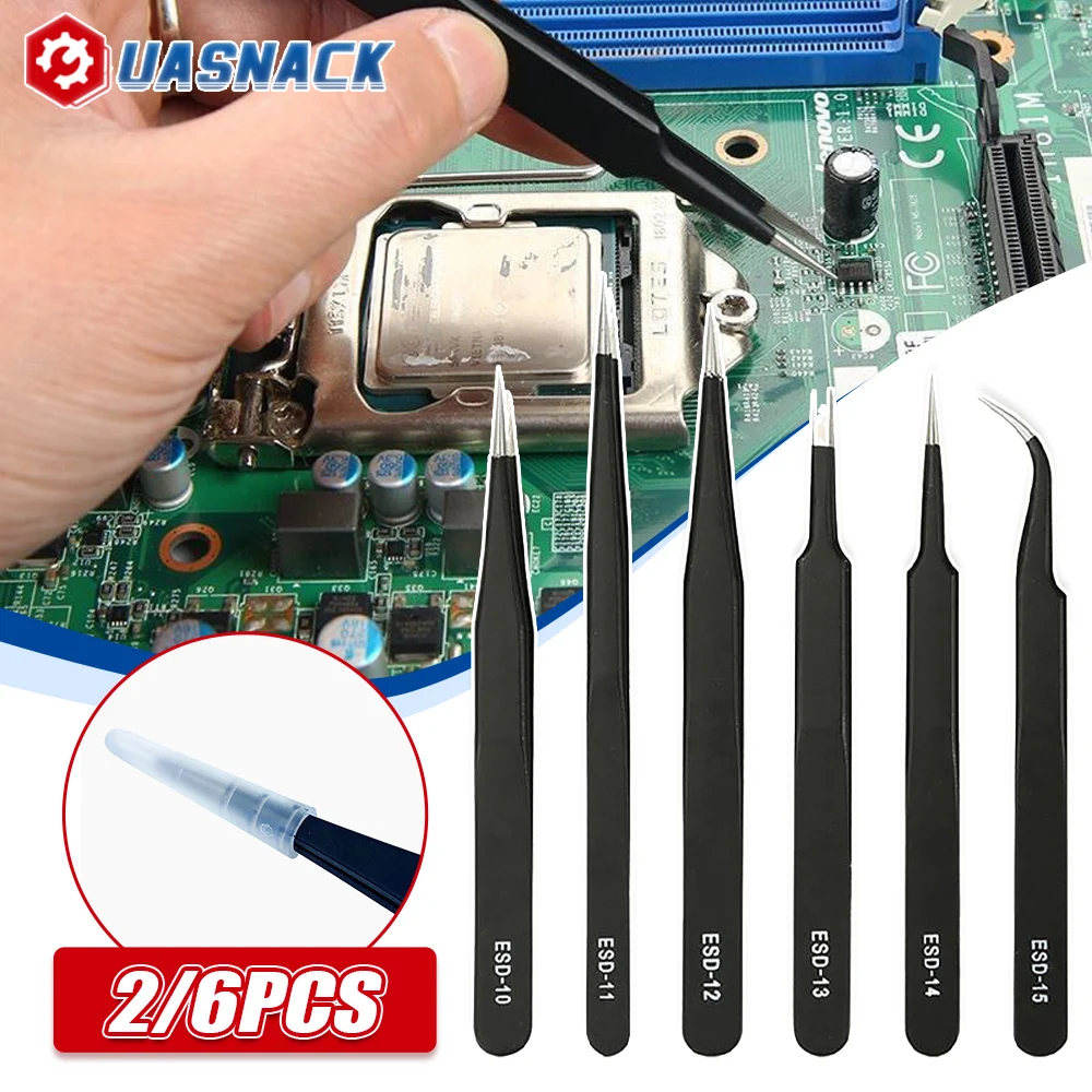 2-6PCS-Precision-Long-Tweezers-Set-ESD-Anti-Static-Stainless-Steel ...
