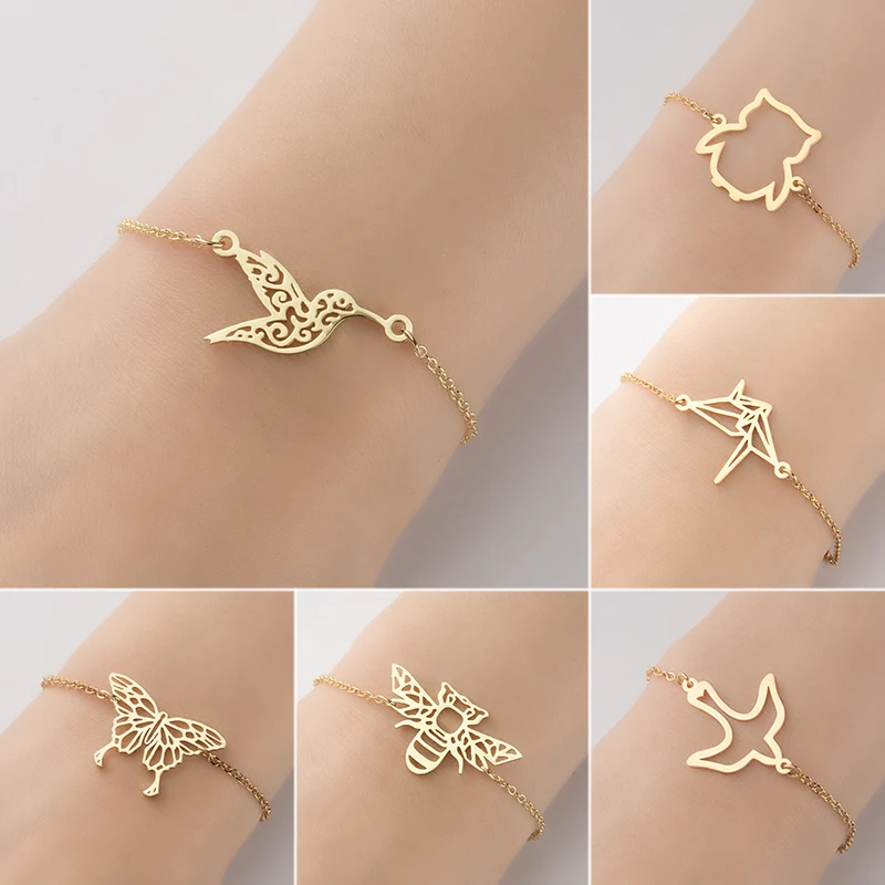 Jisensp-Bracelet-Origami-en-Acier-Inoxydable-pour-Femme-Pendentif ...