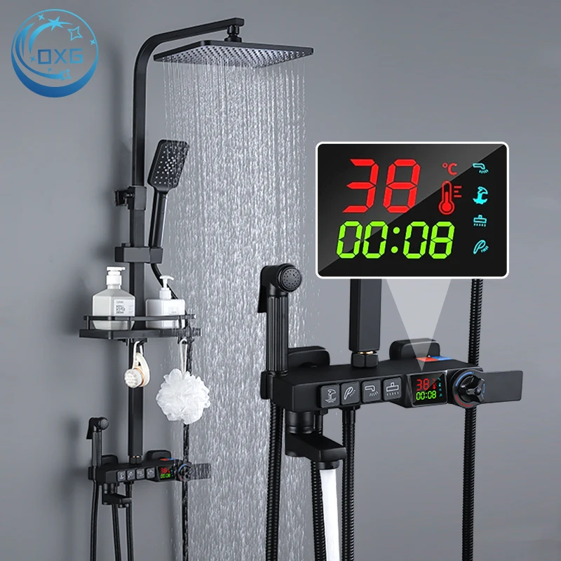 OXG-Brass-Thermostatic-Digital-Display-Shower-Faucet-Set-Bathroom ...